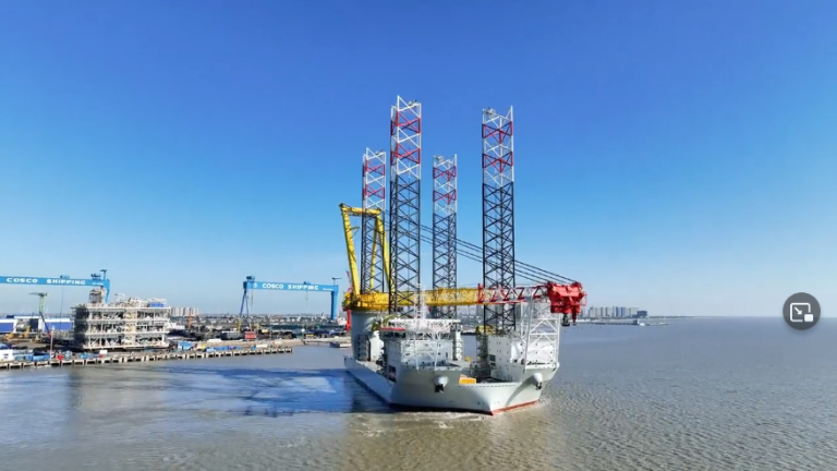 World’s tallest jack-up installation vessel departs Chinese shipyard ...